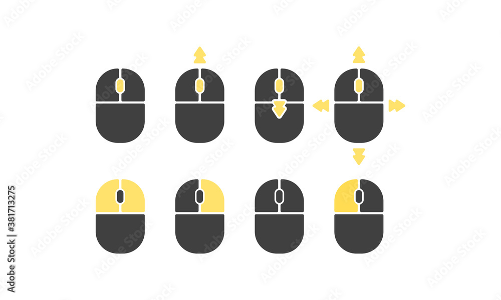 Computer mouse icon set. Left and right clicks, scroll wheel symbols. Vector on isolated white ...
