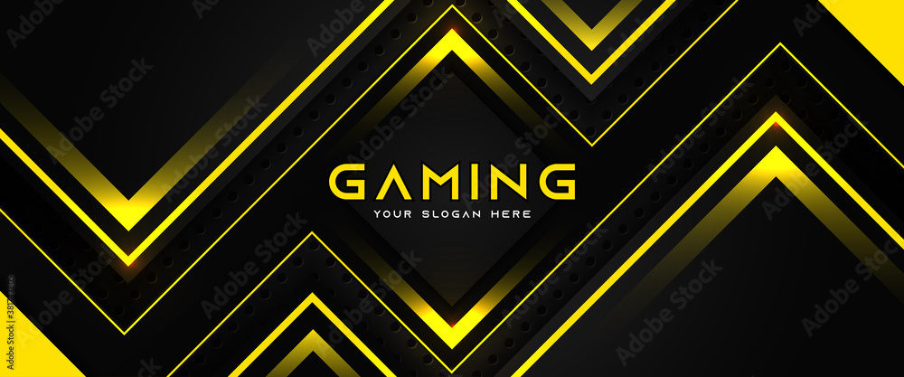Futuristic yellow and black abstract gaming banner design template with ...