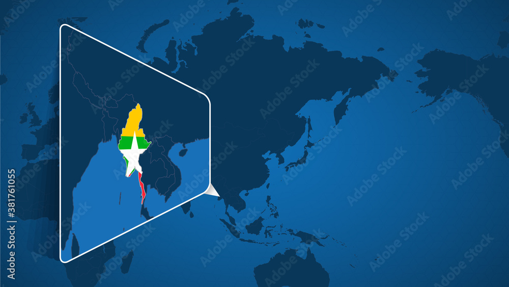 Location of Myanmar on the World Map with Enlarged Map of Myanmar with ...