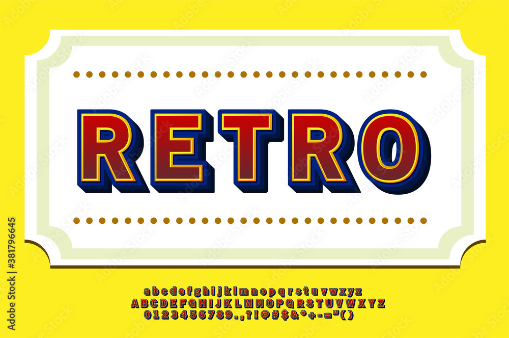 3d bold font and fancy retro typeface alphabet design highlight ...