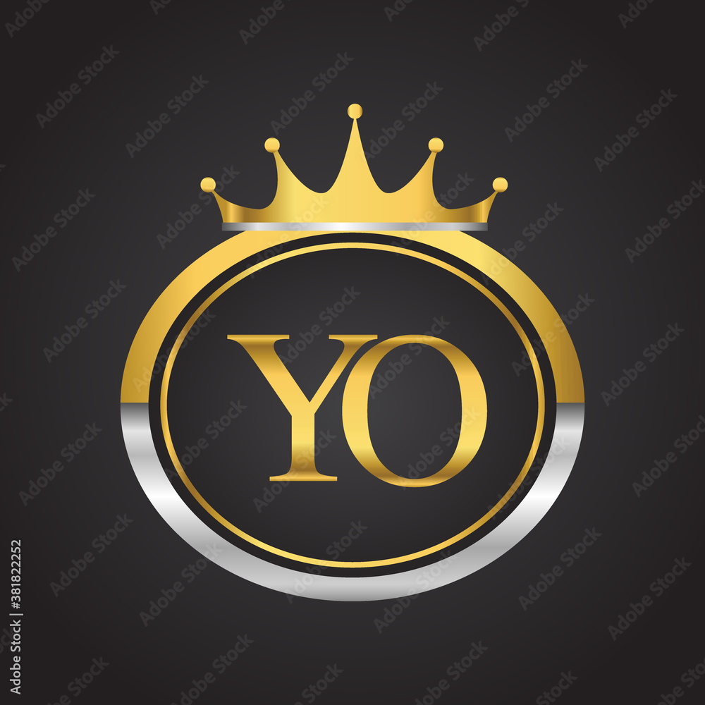 initial letter YO logotype company name with oval shape and crown, gold ...