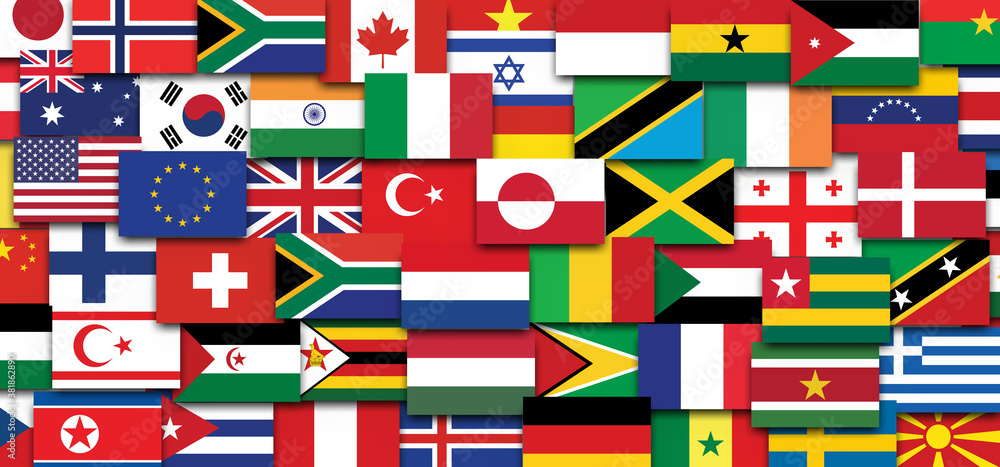 Big flag background made of world country flags icons. International ...