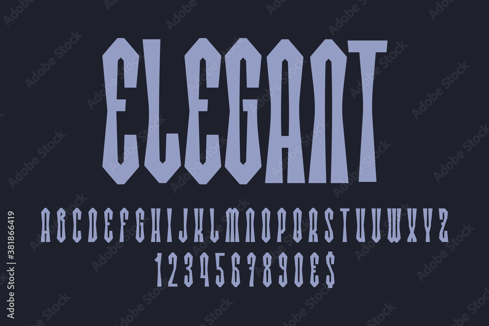 Elegant artistic display font. Graceful letters, numbers and currency ...
