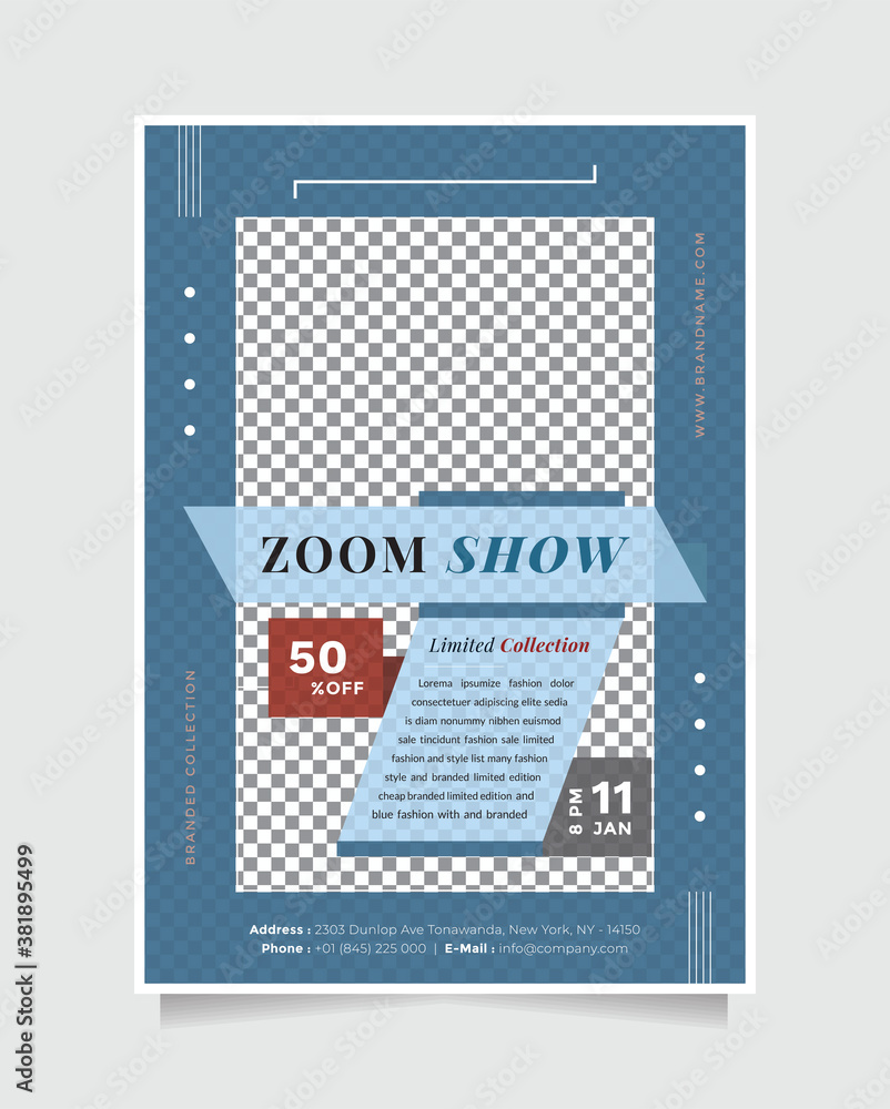 Blue fashion show flyer, brochure and banner design template with A4 ...