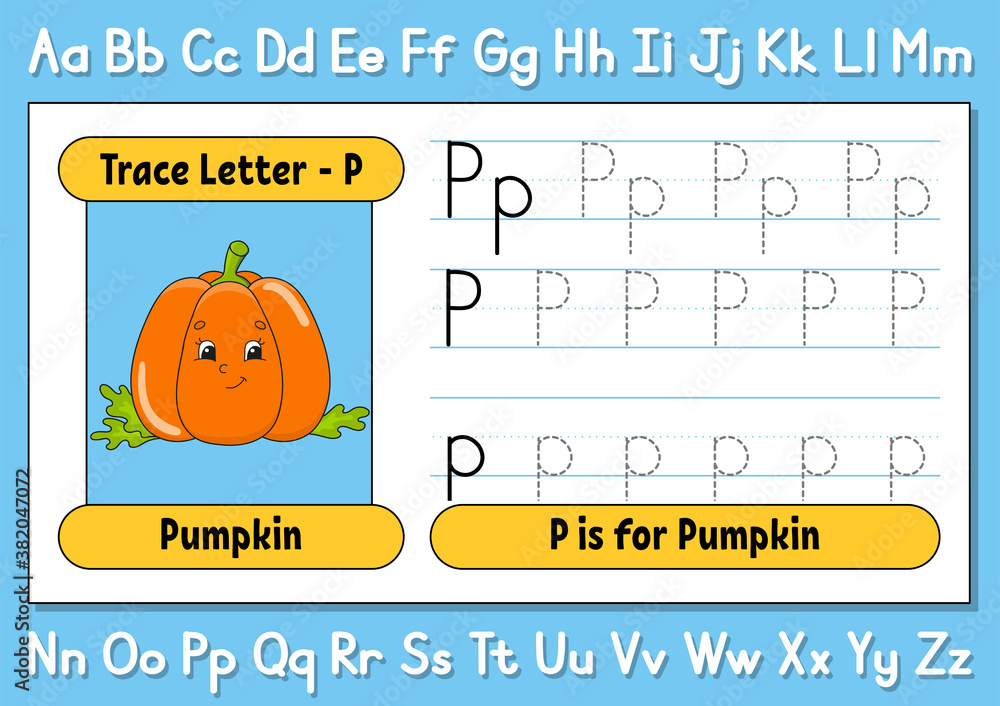 Vector de Stock Trace letters. Writing practice. Tracing worksheet for kids. Learn alphabet ...