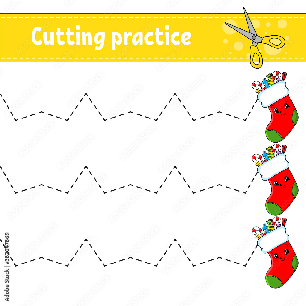 Cutting practice for kids. Education developing worksheet. Activity ...