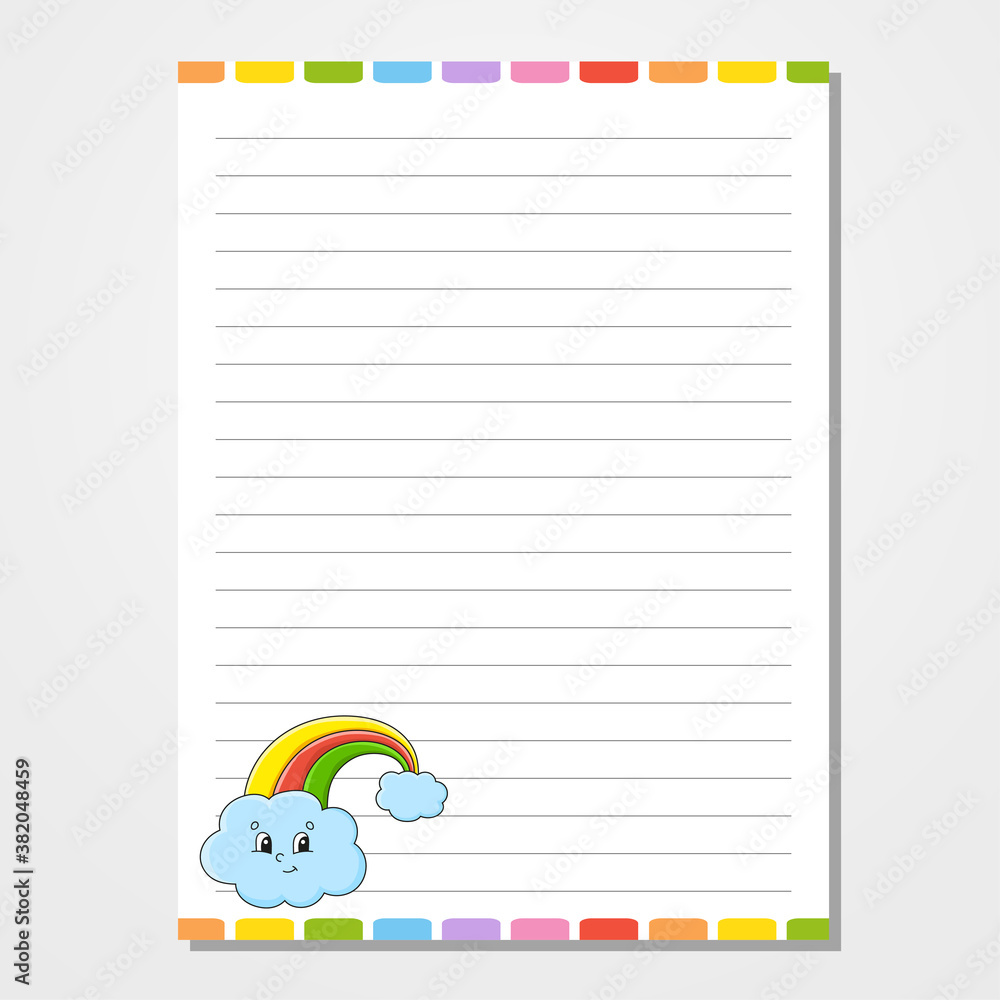 Sheet template for notebook, notepad, diary. Lined paper. Cute ...