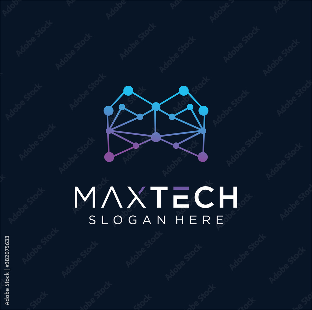 Letter M Logo Circuit Design Vector Stock. Alphabet M Tech Logo Line ...