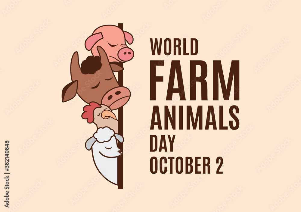 World Farm Animals Day vector. Sad farm animals vector. Group of ...