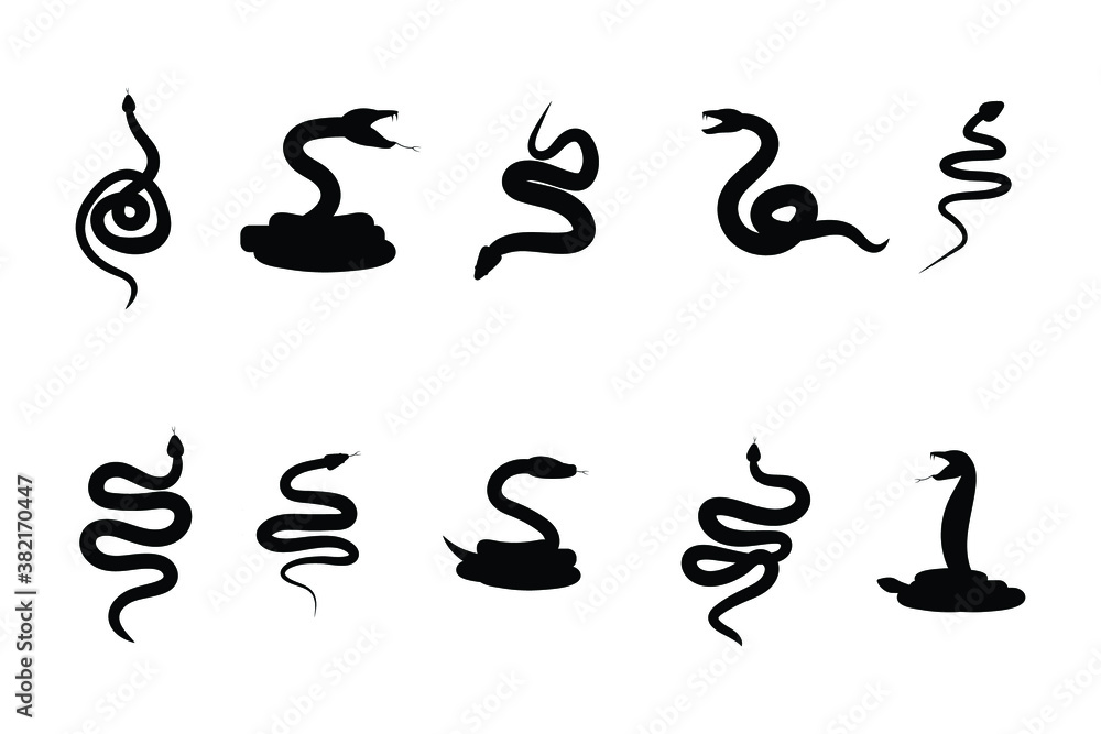 Snake Set Silhouette Vector Design Illustration. Stock Vector | Adobe Stock