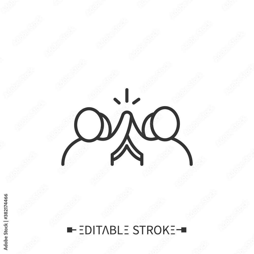 Community involvement icon. People give high-five and communicate ...
