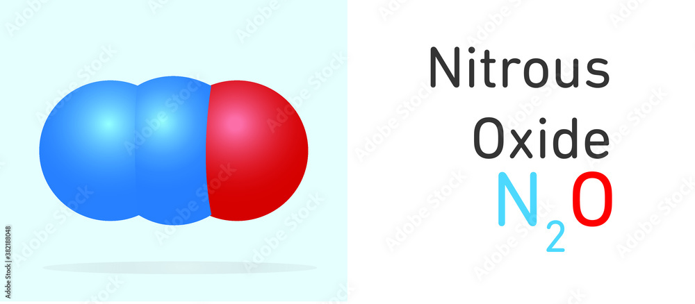 Nitrous Oxide (N2O) gas molecule. Space filling model. Structural ...