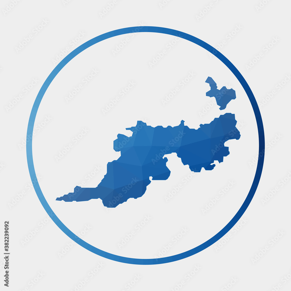 Guana Island icon. Polygonal map of the island in gradient ring. Round ...