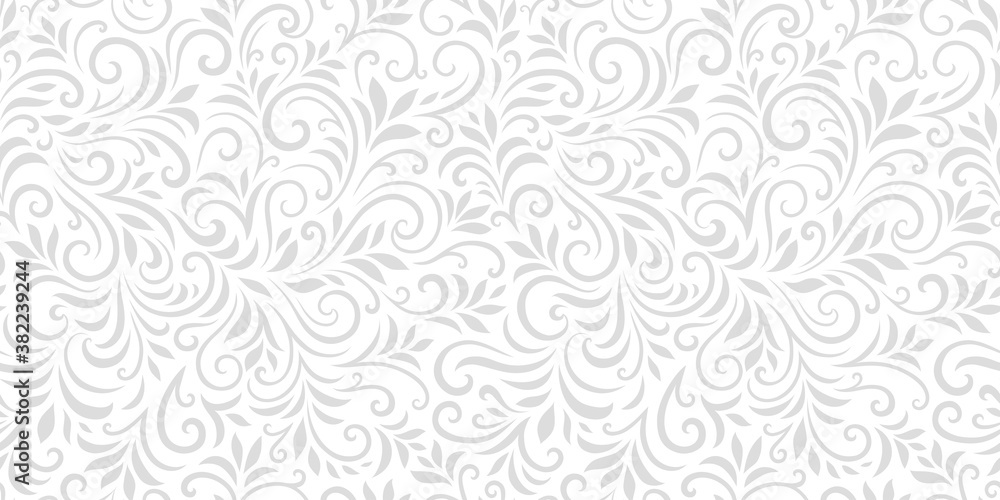 Vector seamless pattern with leaves and curls. Monochrome abstract ...