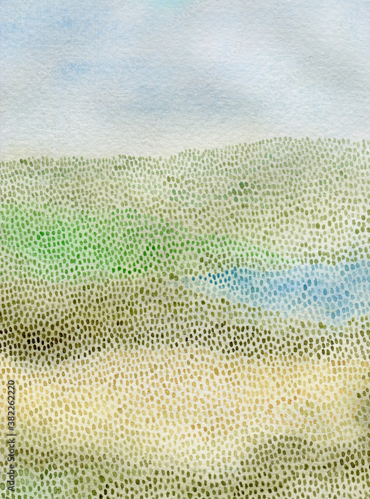 pointillism Landscape with lake Stock Photo | Adobe Stock