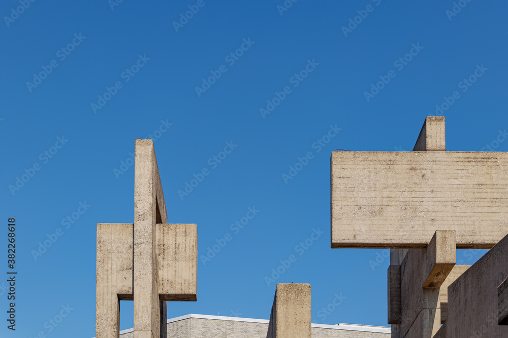 Weird, strange and unique abstract shape and form of concrete Brutalist ...