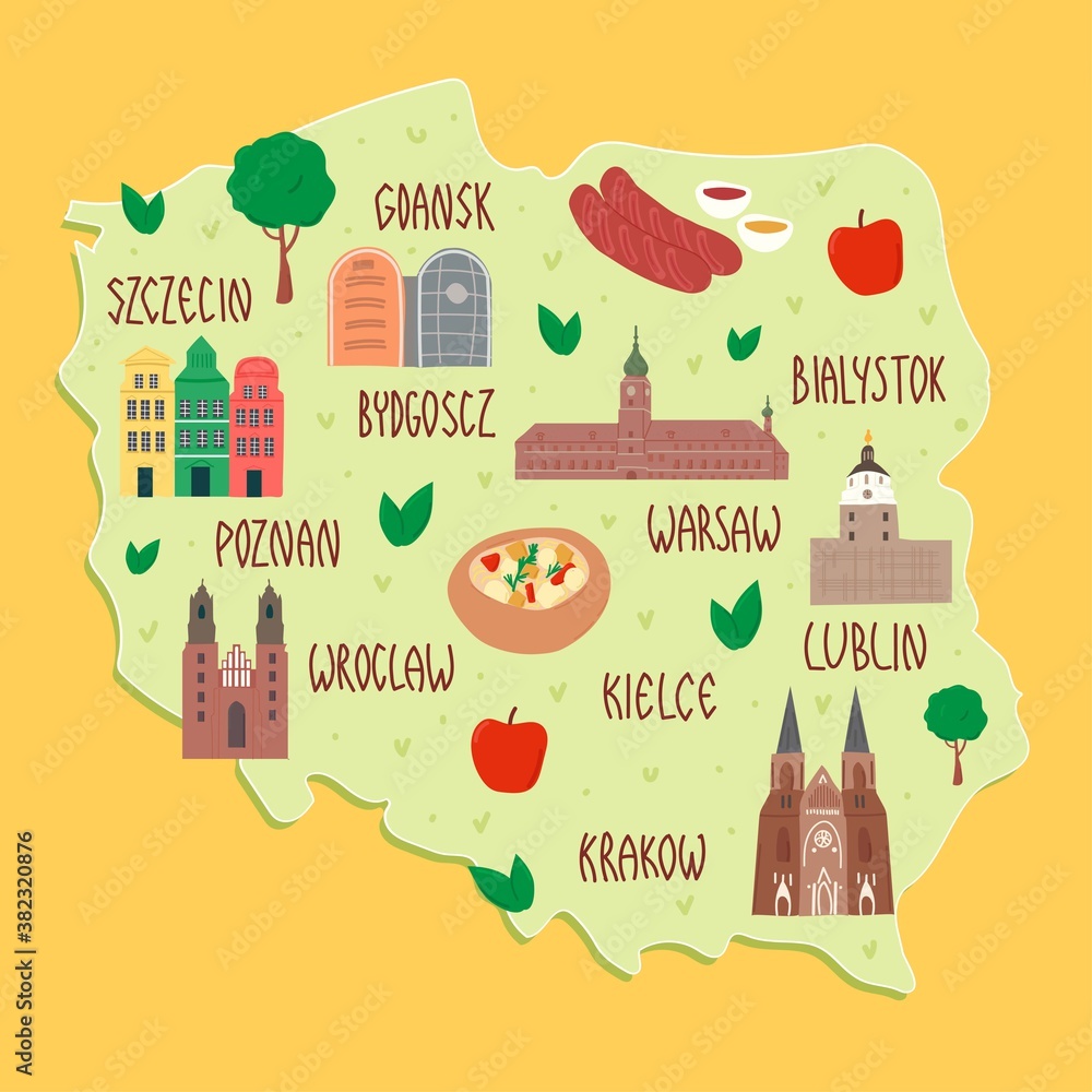 Tourist infographics about Poland. National symbols. Famous attractions ...