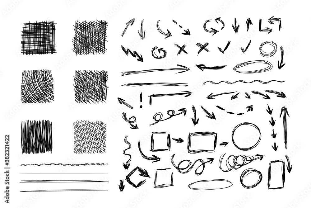Vector Set of Sketched Design Elements, Hatch Drawing Textured Squares ...