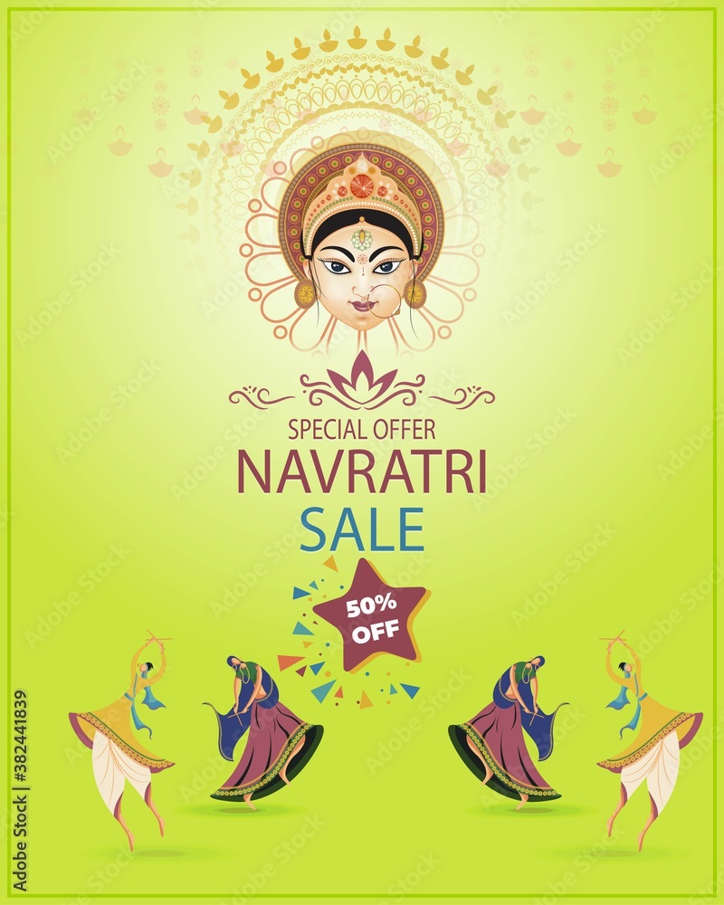 Vector illustration of Navratri sale banner, special offer, 50% off ...