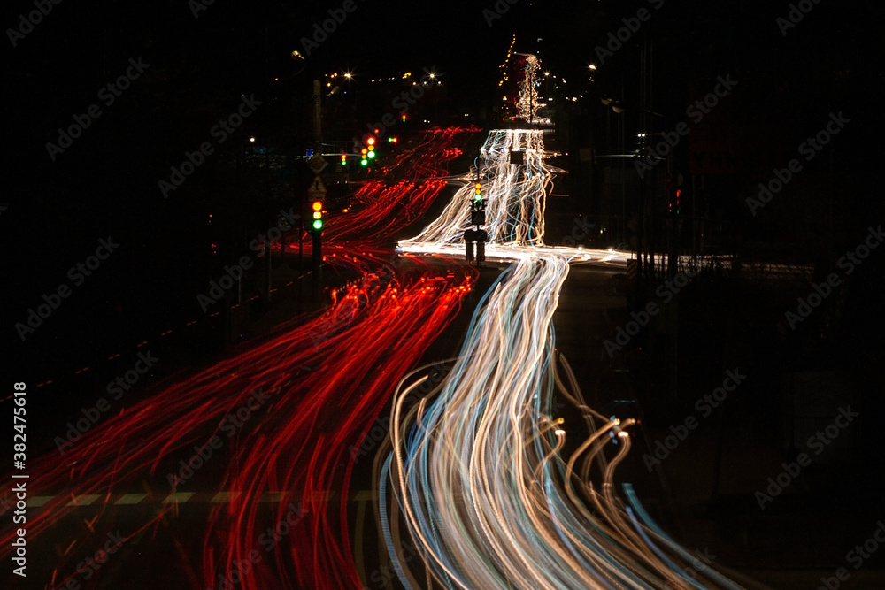 Car lights at highway at night with long shutter speed. A 10-stop ...