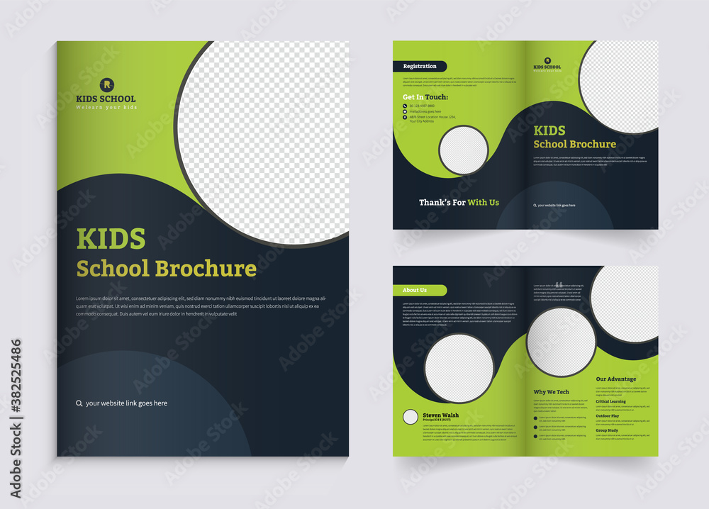 Kids School bi-fold Brochure Design template Stock Vector | Adobe Stock