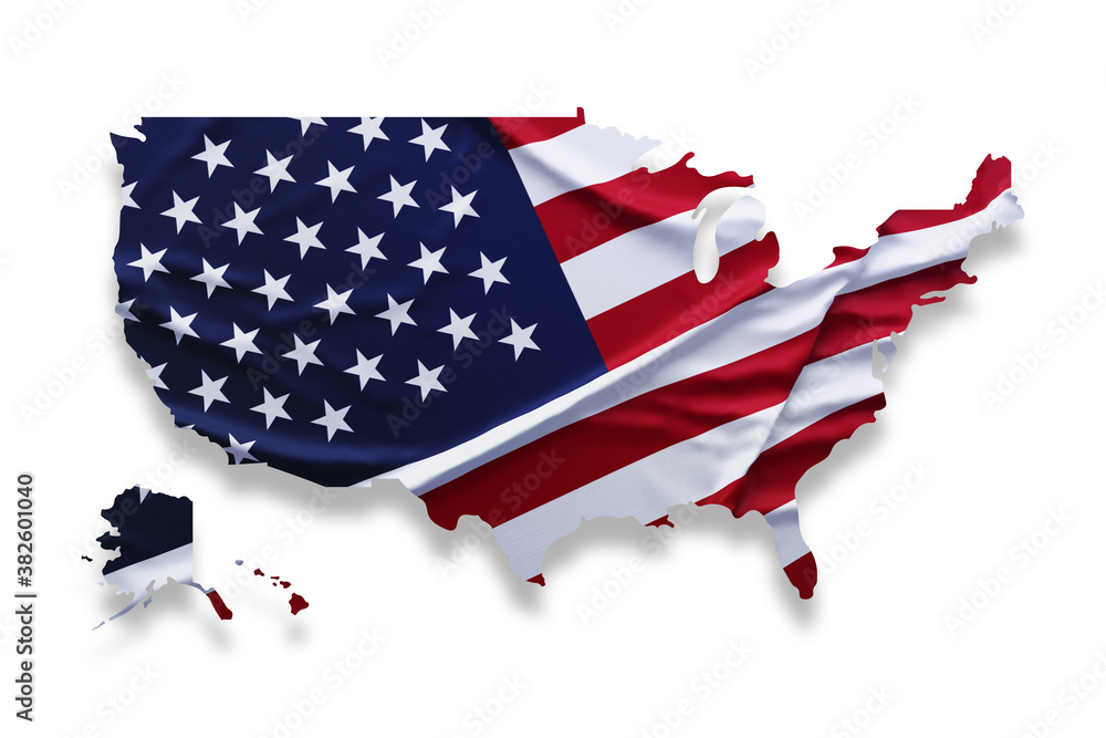 USA map shaped flag. American flag pattern in country map shape on ...