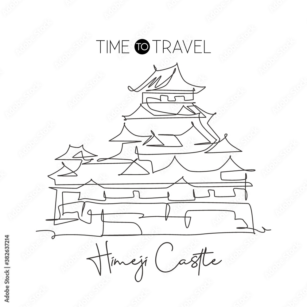 Vector de Stock One single line drawing Himeji Castle landmark. World ...