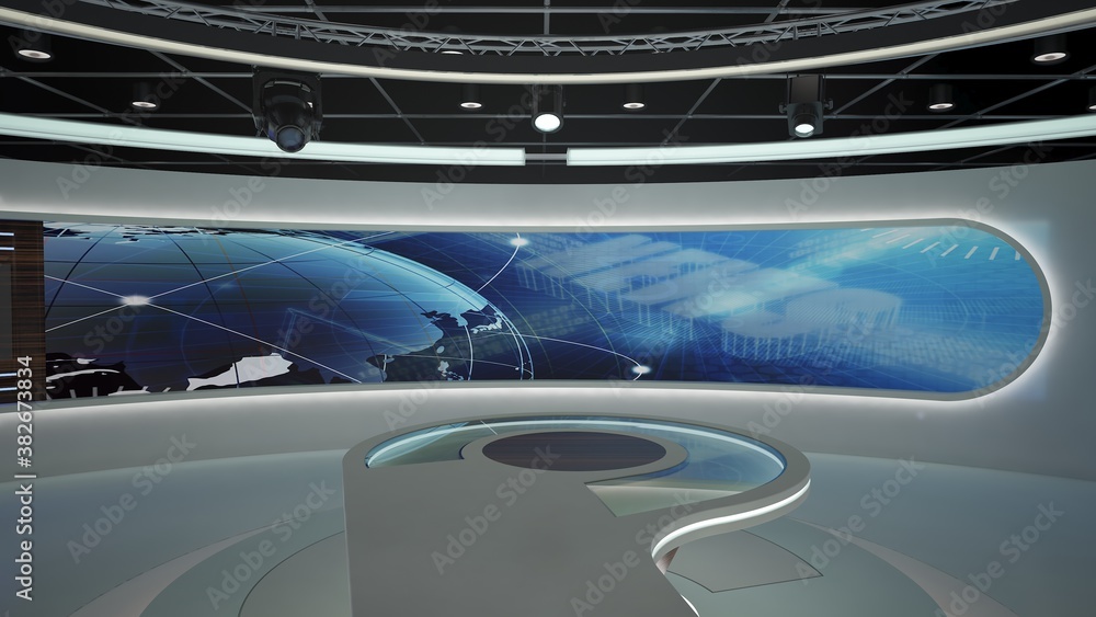 Virtual TV Studio News Set 27-8. 3d Rendering. Virtual set studio for ...