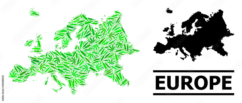 Drugs mosaic and solid map of Europe. Vector map of Europe is made with ...