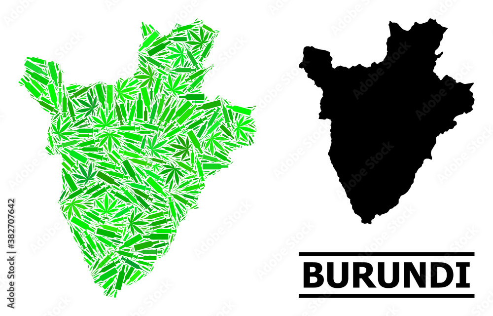 Drugs mosaic and usual map of Burundi. Vector map of Burundi is ...