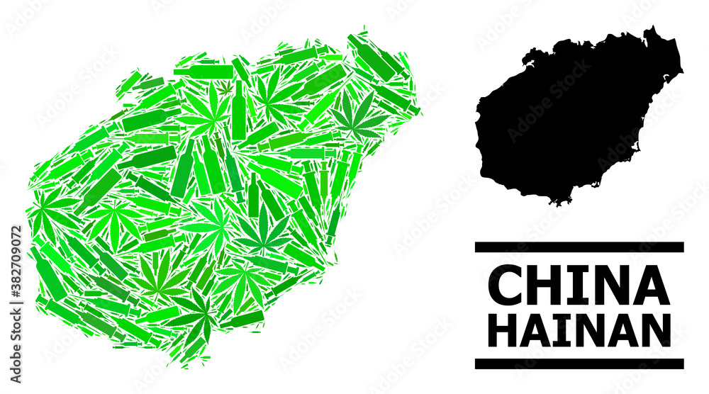 Vector de Stock Addiction mosaic and usual map of Hainan Island. Vector ...