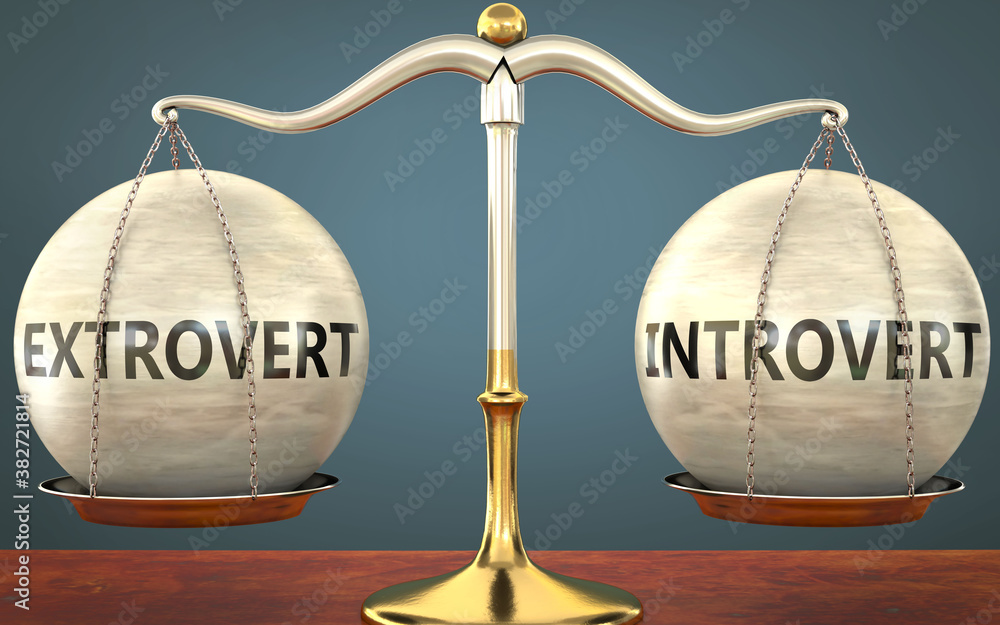 extrovert and introvert staying in balance - pictured as a metal scale ...