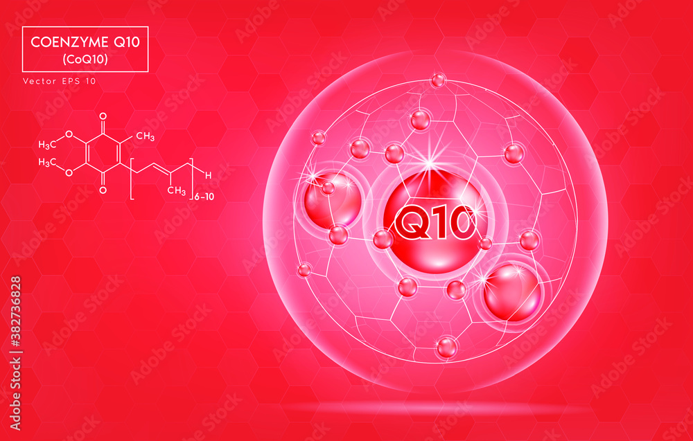 Coenzyme Q10 red shining pill capsule icon . Vitamin complex with ...