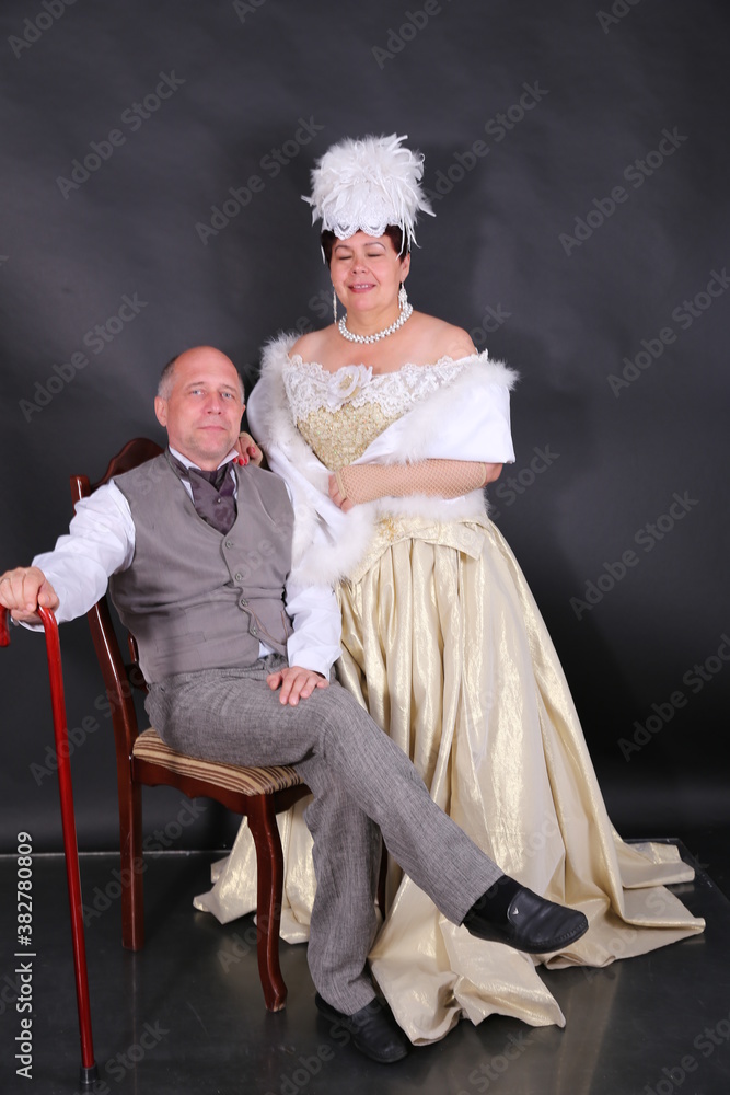 Retro. Married couple. Costumes of the 18th century. Studio shooting ...