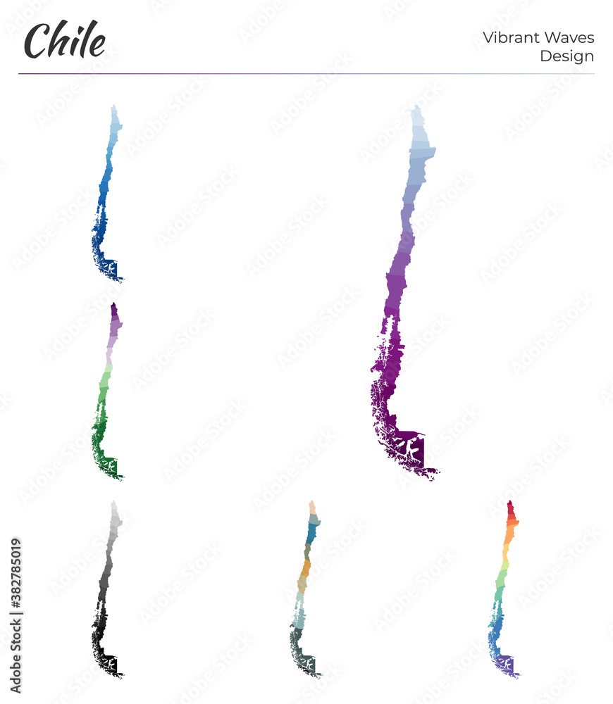 Set of vector maps of Chile. Vibrant waves design. Bright map of ...