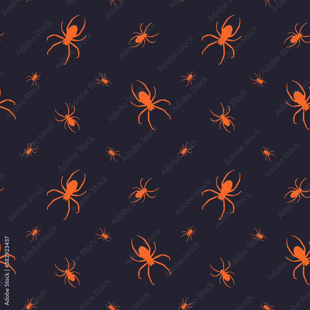 Vector seamless horror patterns for Helloween. Creepy spiders. Orange ...