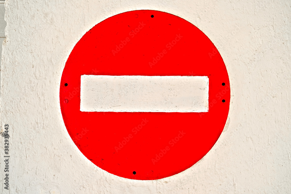 Large centered stop sign (no entry road sign) on a white background ...