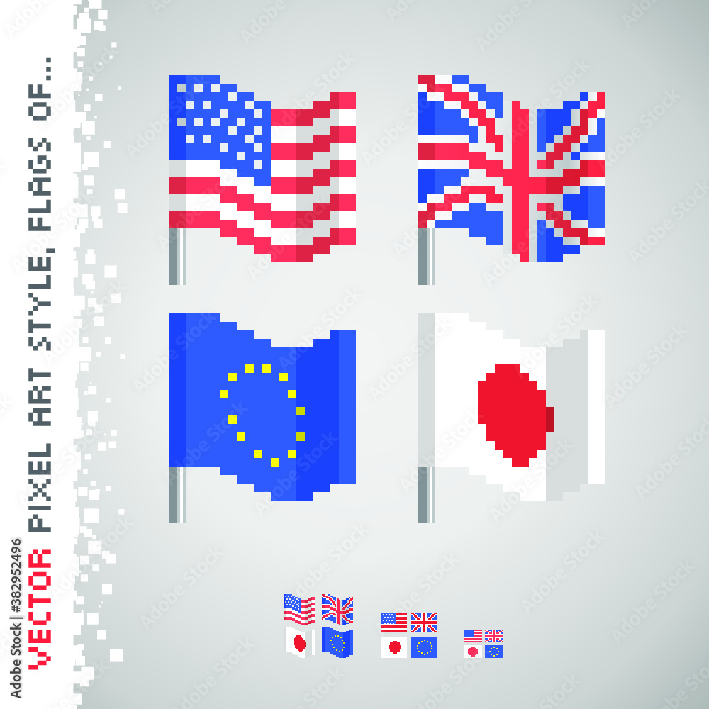Pixel art style color flag set, isolated vector illustration. Design ...