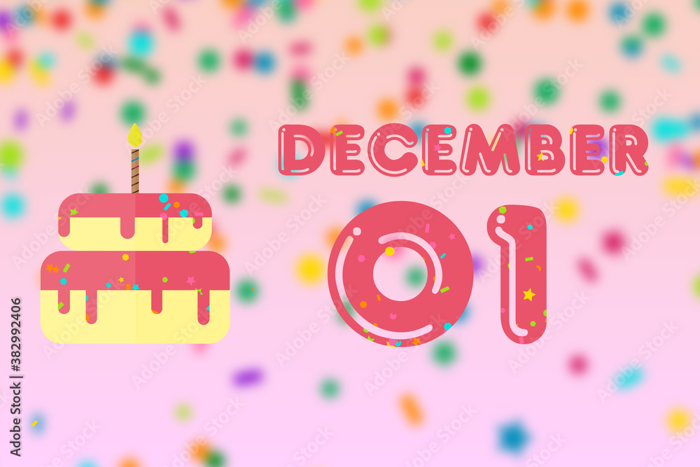 Illustration Stock december 1st. Day 1 of month, Birthday greeting card ...