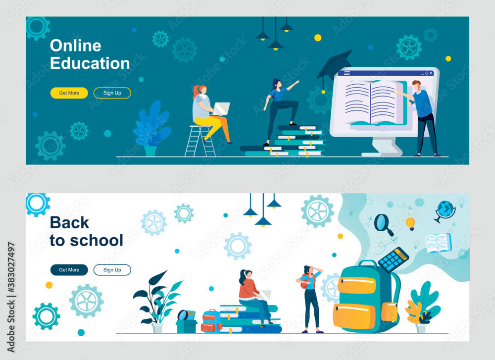 Online education landing page with people characters. Distance learning ...