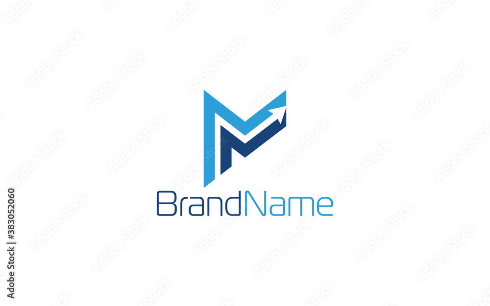 Letter M logo formed negative space of arrow in blue color Stock Vector ...