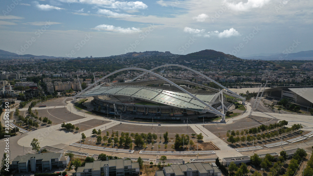 Aerial drone photo of iconic Olympic stadium and public facilities in ...