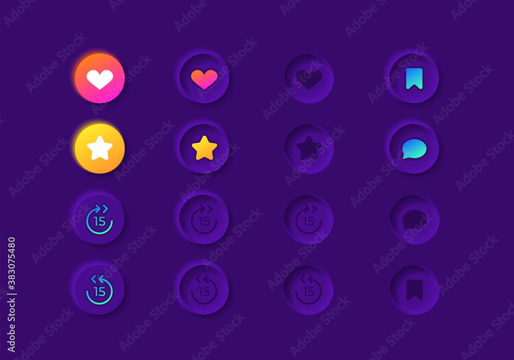 Video player settings UI elements kit. Media library isolated vector ...