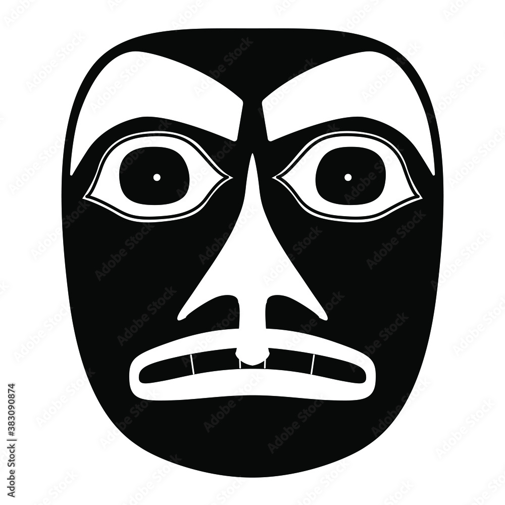 Tribal mask of Tlingit Indians. Native American art. Black and white ...