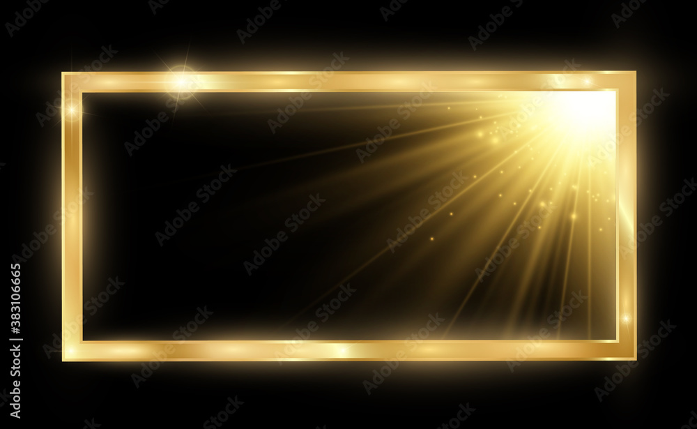 Gold glitter with shiny gold frame on a transparent black background ...