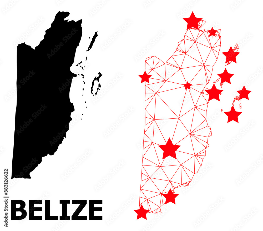 เวกเตอร์ Stock Wire frame polygonal and solid map of Belize. Vector ...