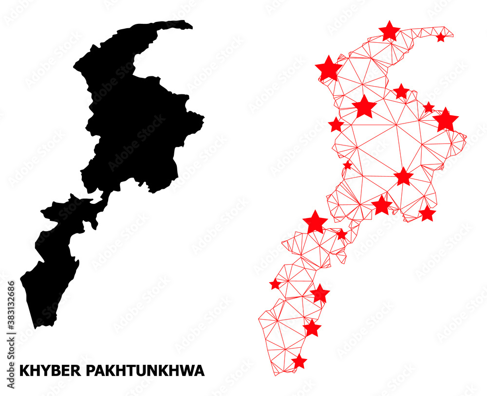 Network polygonal and solid map of Khyber Pakhtunkhwa Province. Vector ...