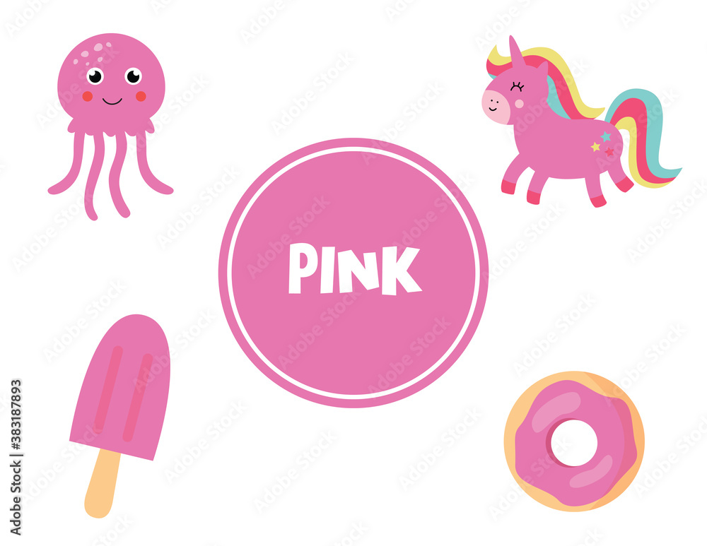 Learning pink color for preschool kids. Educational worksheet. Stock ...