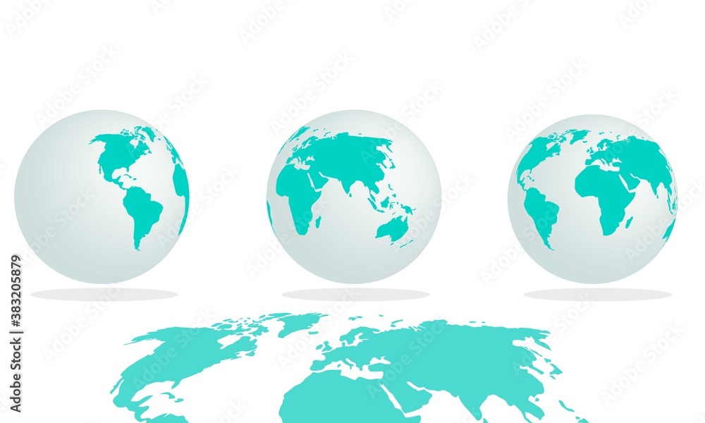 Vector de Stock World map of Earth hemisphere, Globe in different ...