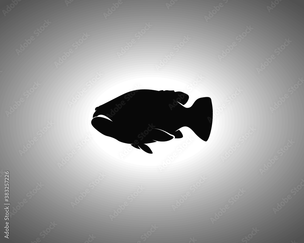 Grouper Silhouette on White Background. Isolated Vector Animal Template ...